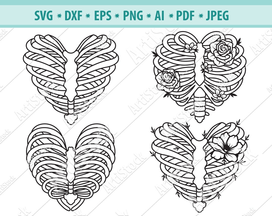 Human Ribs SVG File, Skeleton Svg, Flower Ribs Svg, Floral Skull Svg ...