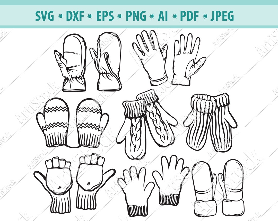 MITTEN SVG, Winter Mittens Svg, Knitted Gloves Svg, Mitts Silhouette ...