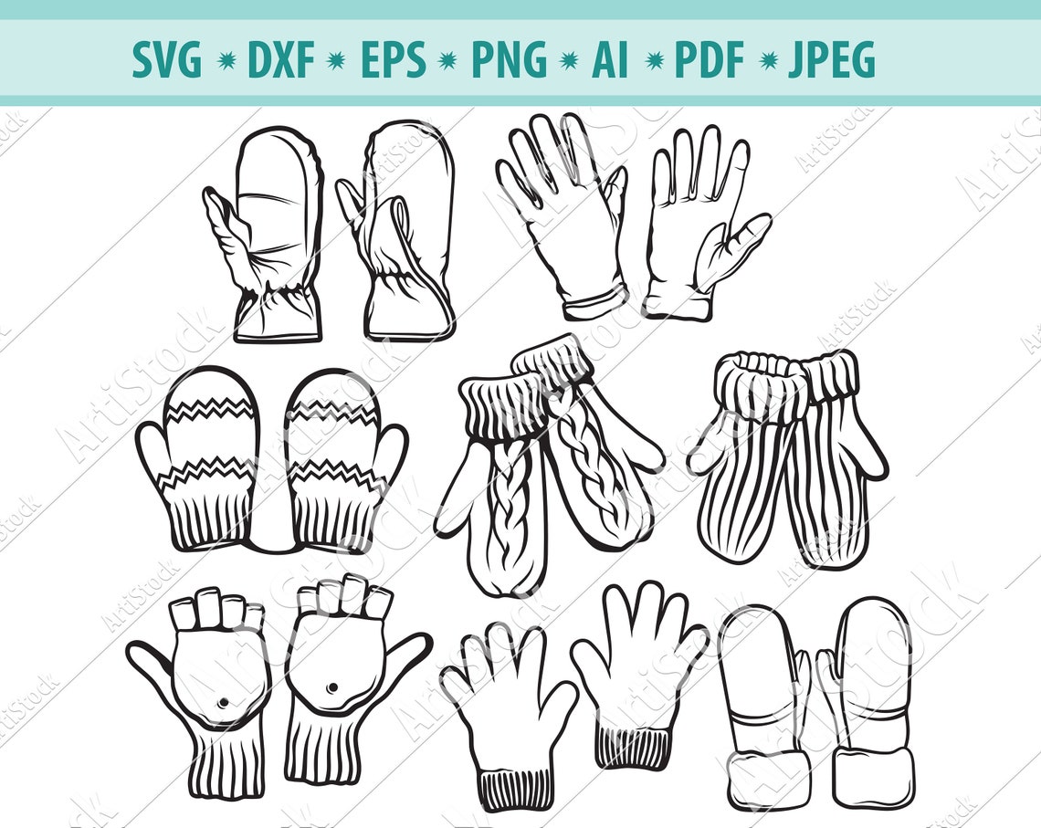 MITTEN SVG, Winter Mittens Svg, Knitted Gloves Svg, Mitts Silhouette ...