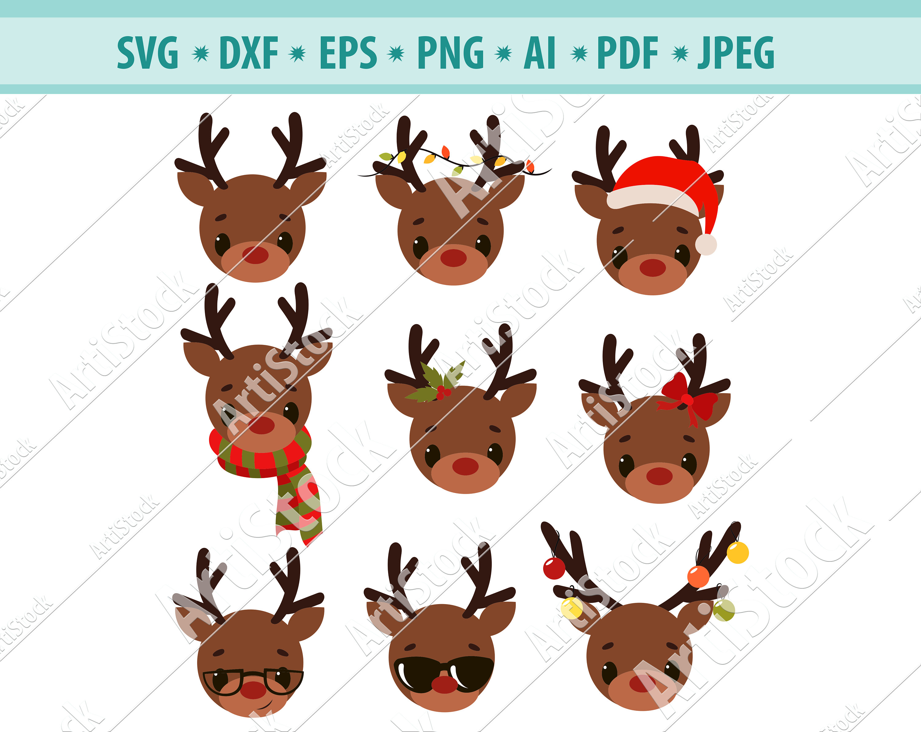 Reindeer Bundle Svg, Reindeer Face Svg, Reindeer Head Svg, Christmas ...