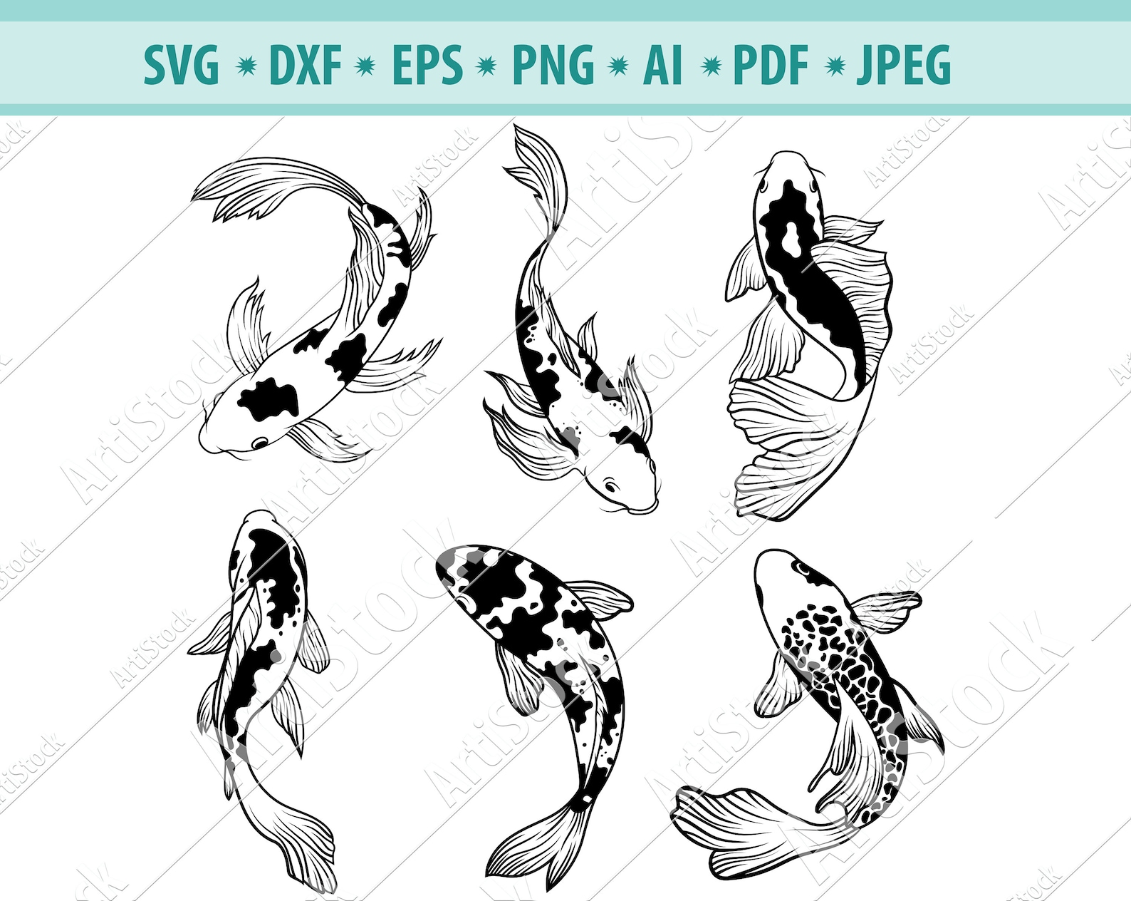 Koi Fish Svg, Koi Carps Svg, Koi Svg, Traditional Asian Oriental Art ...