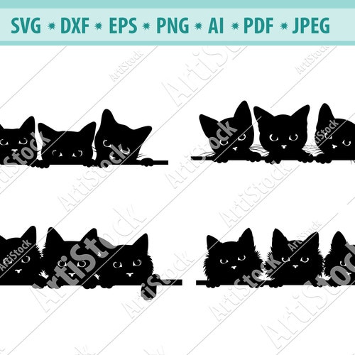 SVG 3 Cats Peeking Silly Kitty Cut File Black Cats Watching - Etsy