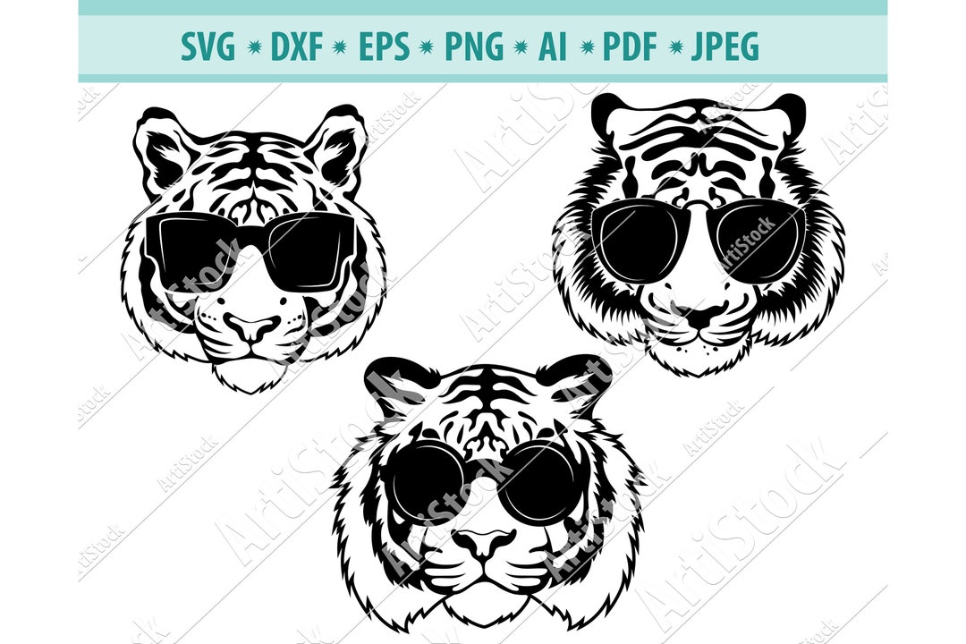 Tiger Face Svg, Tiger in Sunglasses SVG, Head Tiger Clipart, Cool Tiger ...