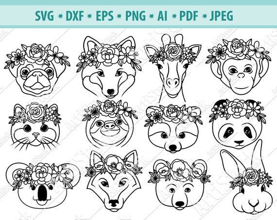 Animals in Flower Headband Svg Cute Wild Animals SVG Flower - Etsy