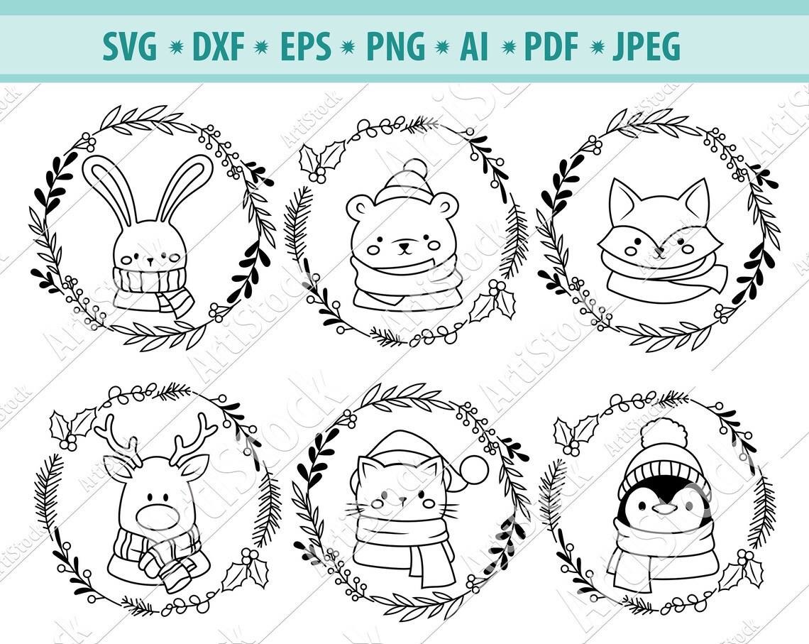Christmas Animals Svg Holiday Wreath Svg Christmas Clipart - Etsy