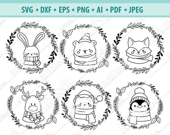 Christmas Animals Svg Holiday Wreath Svg Christmas Clipart - Etsy