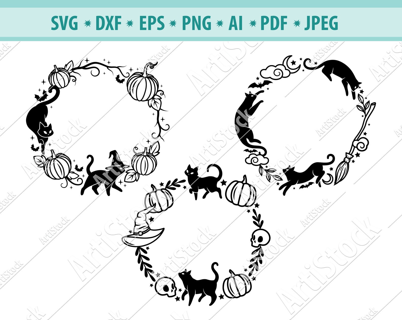 Halloween Frame Svg Black Cat Frame Svg Witch Hats Svg - Etsy