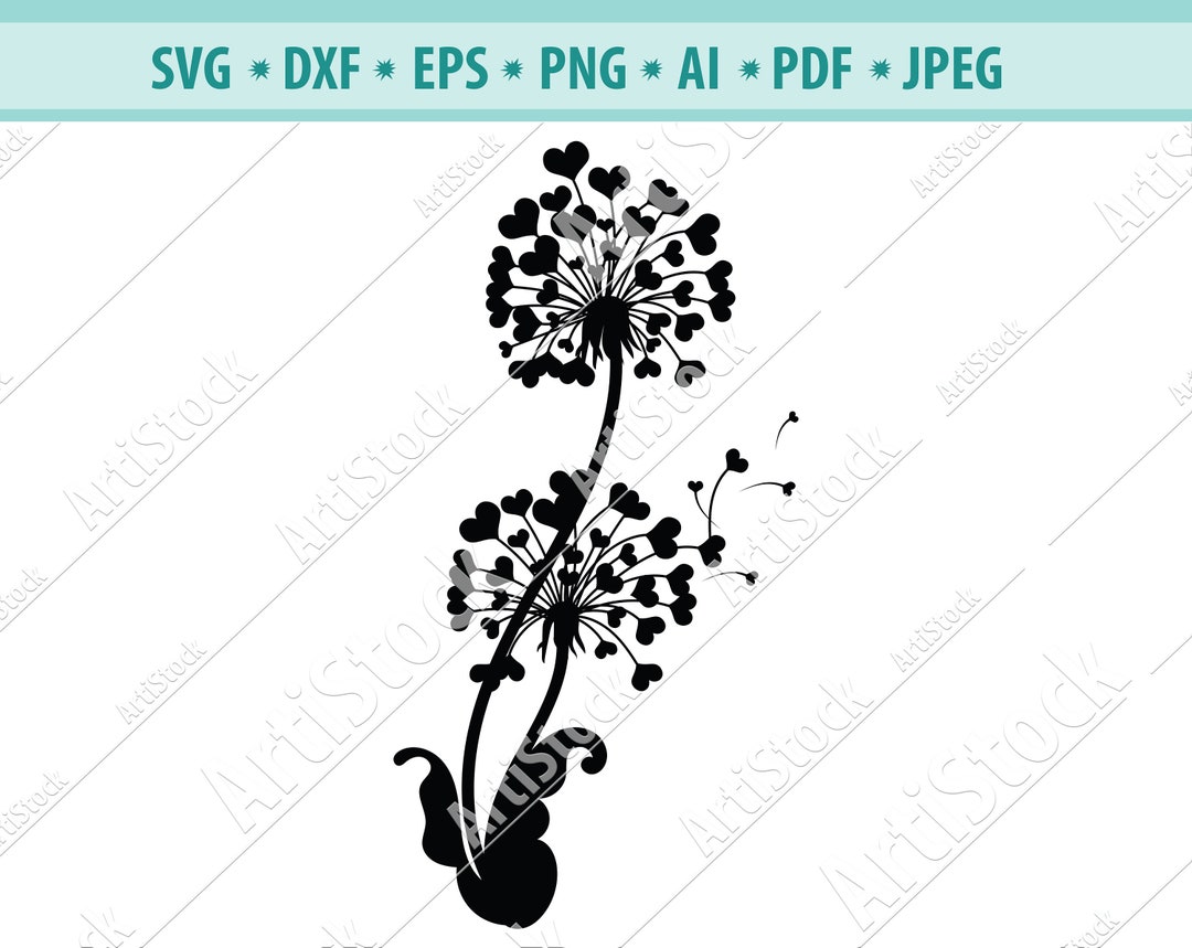 Dandelion With Heart SVG Digital Cut File, Dandelion Flower Svg, EPS ...