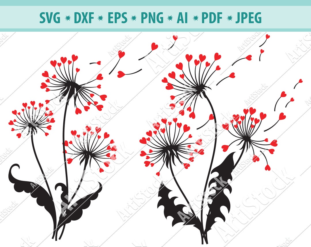 Dandelion With Heart SVG Digital Cut File, Dandelion Flower Svg, EPS ...