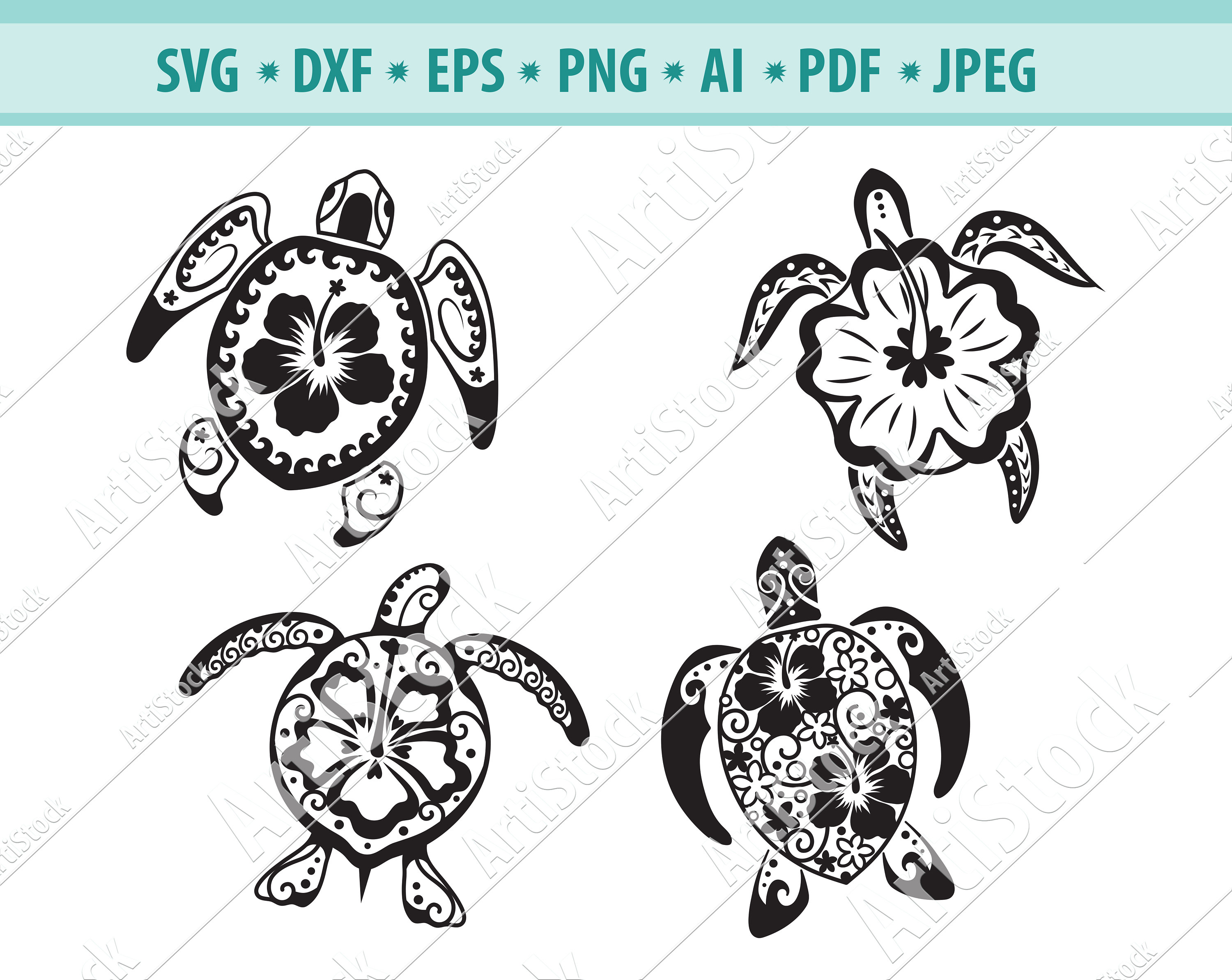Sea Turtle Svg, Tropical Flowers Svg, Sea Animals Svg, Beach Turtle Svg ...
