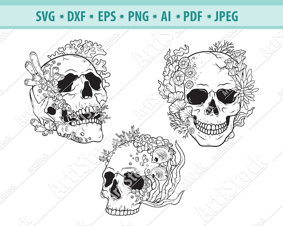Skull With Coral SVG Skull Sea SVG File Halloween Skull Svg - Etsy UK