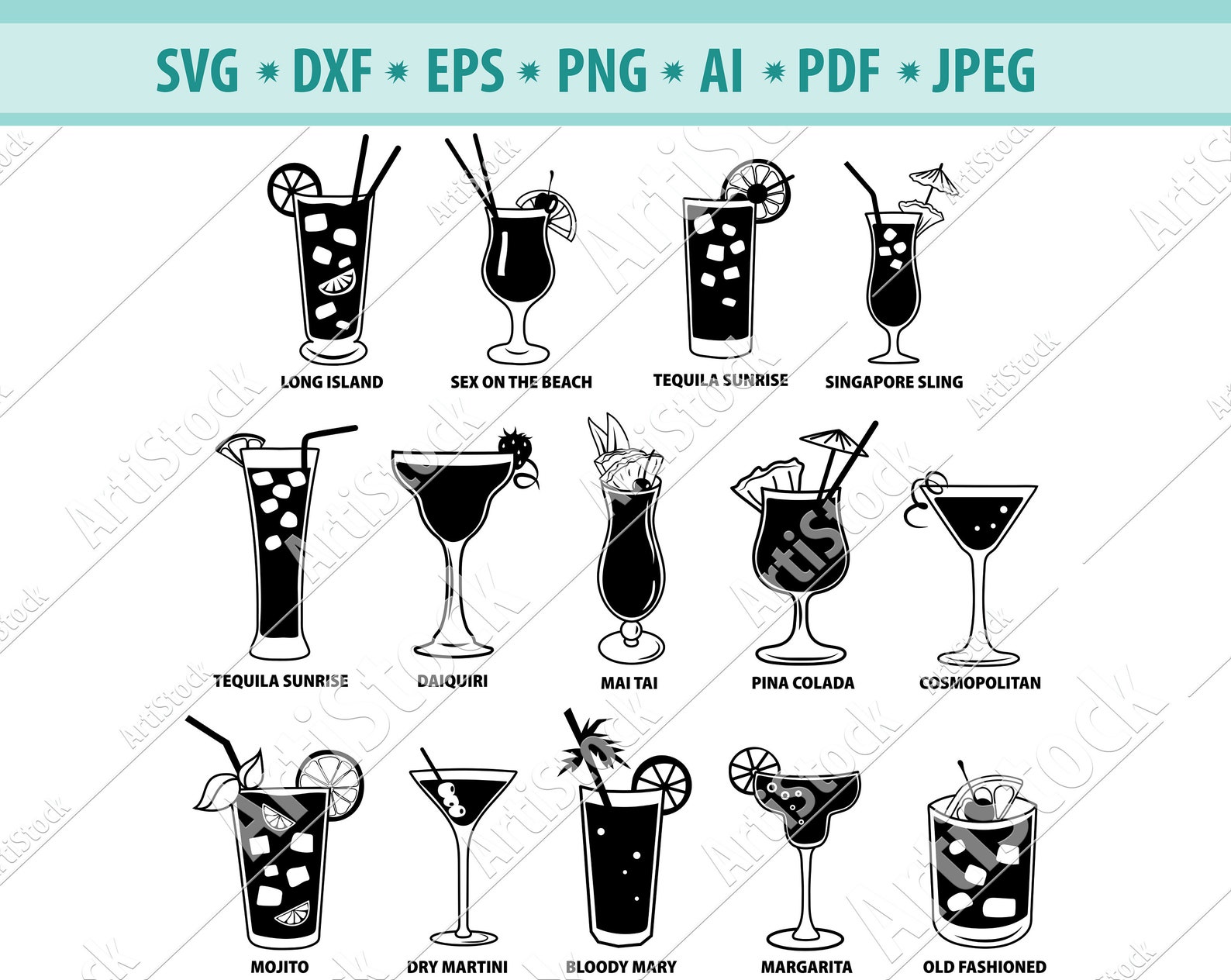 Cocktail SVG, Mojito SVG, Boissons alcoolisées SVG, Cocktail Clipart ...
