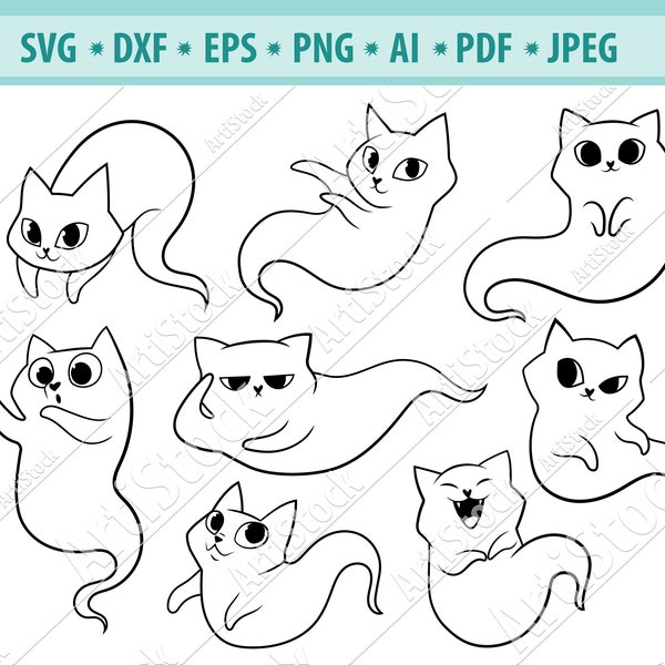 Spooky Ghost Cats Svg - Etsy
