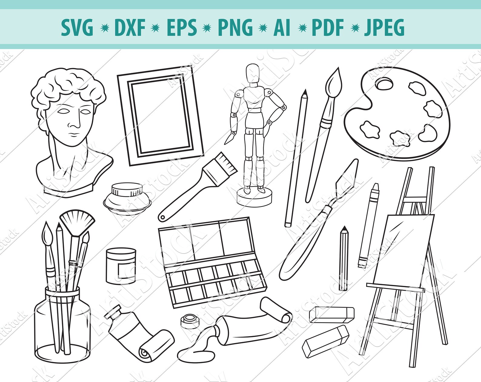 Artist Supplies Svg Paint Brushes Svg Jar With Brushes Svg - Etsy Sweden