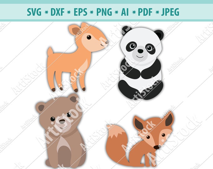 Woodland Animals SVG Set, Cute Baby Animals, Clip Art, Fox Deer Owl ...