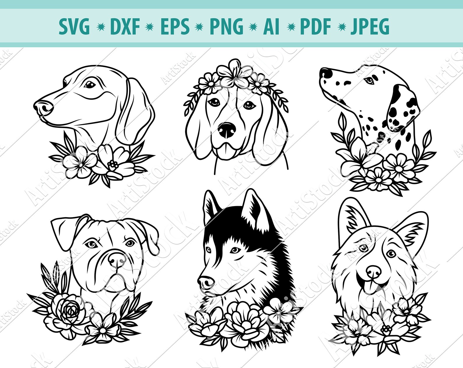 Flower Dogs SVG File Floral Dog Svg Stylized Dog Svg Dog - Etsy