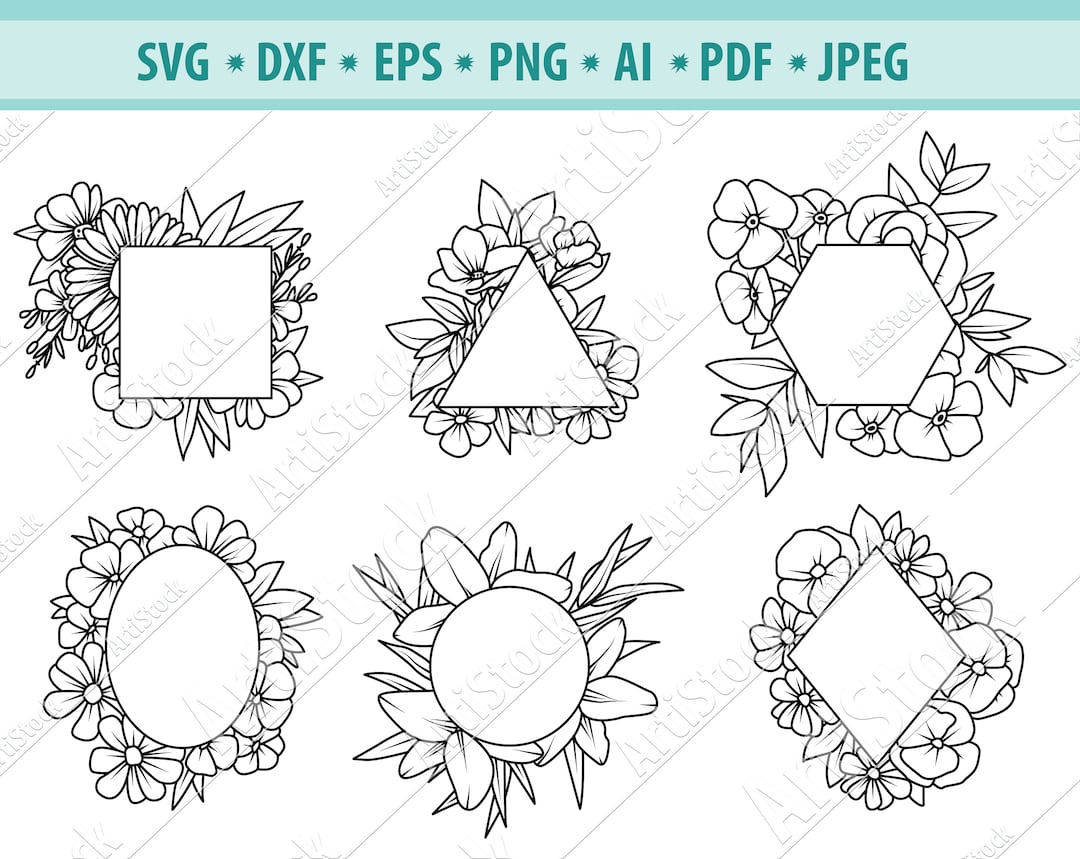 Floral Frame SVG, Floral Frame Cut File, Diamond Flower Frame Svg ...