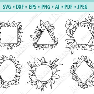 Floral Frame SVG Floral Frame Cut File Diamond Flower Frame - Etsy