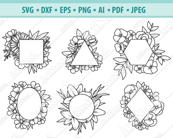 Floral Frame SVG Floral Frame cut File Diamond Flower Frame | Etsy