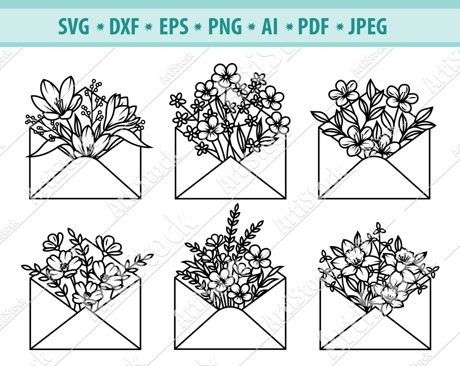 Flower Envelope Svg, Valentines Day Svg, Love Letters SVG, Flowers in ...