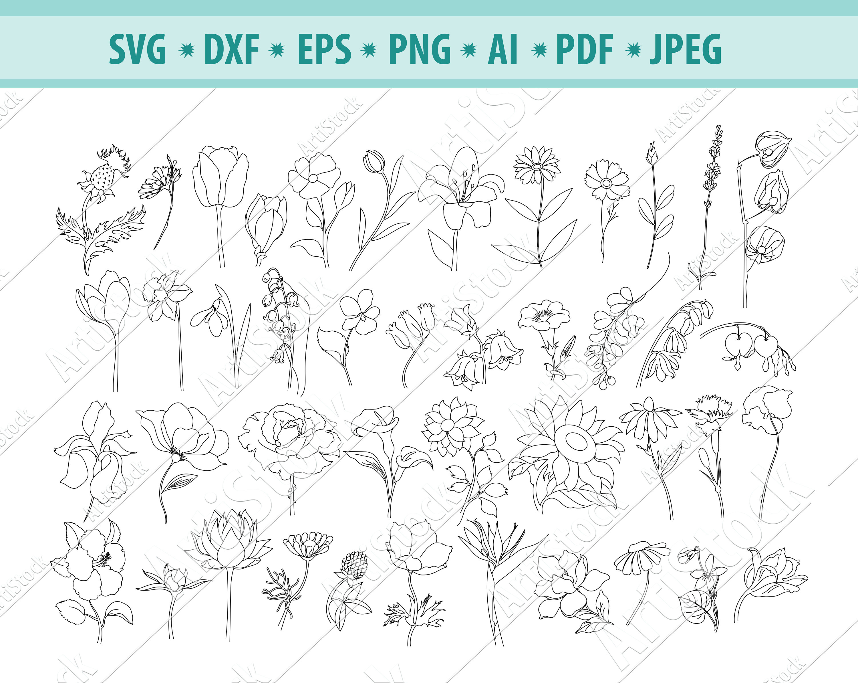 Flower SVG Files Field Flowers Svg Wildflowers Svg Flower | Etsy