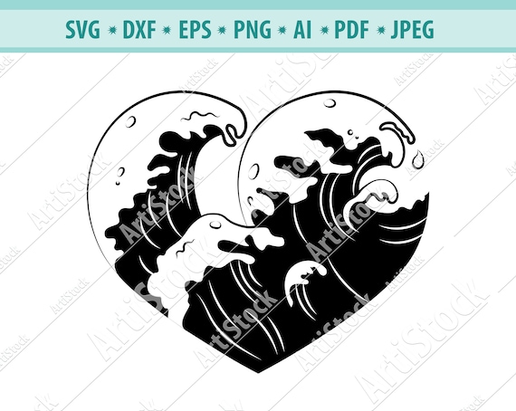 Heart SVG file Ocean wave heart SVG Love Svg Valentines day | Etsy