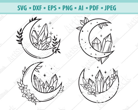 Crescent Moon Svg Moon Crystal Svg Moon Svg Boho Svg Files | Etsy