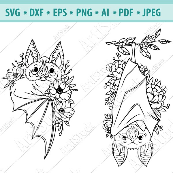 Bat With Flowers Svg - Etsy