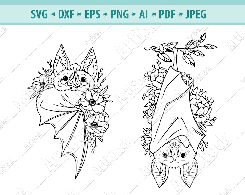 Flower Bat SVG Bat Clipart Floral Bat Svg Bat Cut File - Etsy