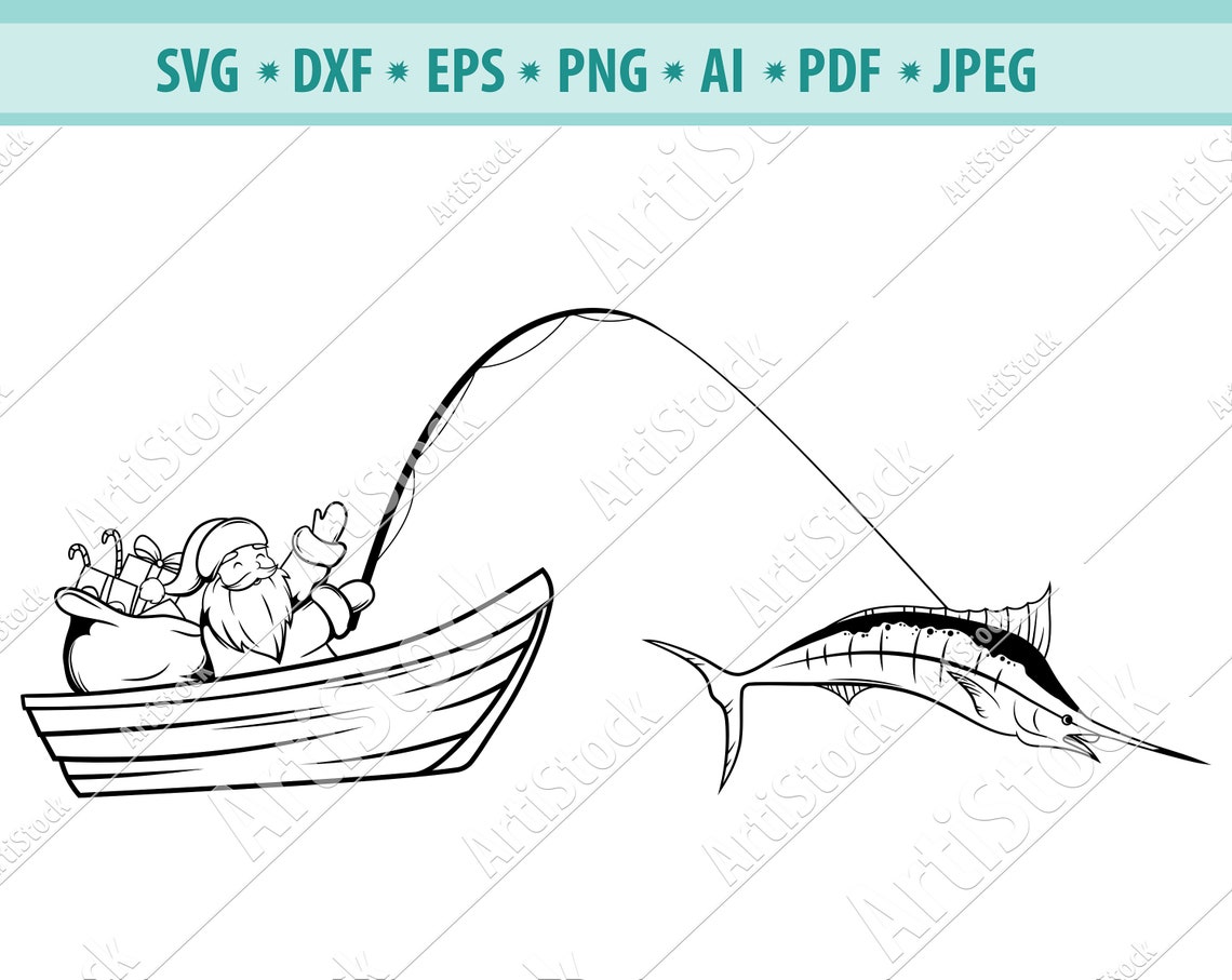 Santa Claus Svg Santa Fishing Svg Christmas Svg File Santa | Etsy