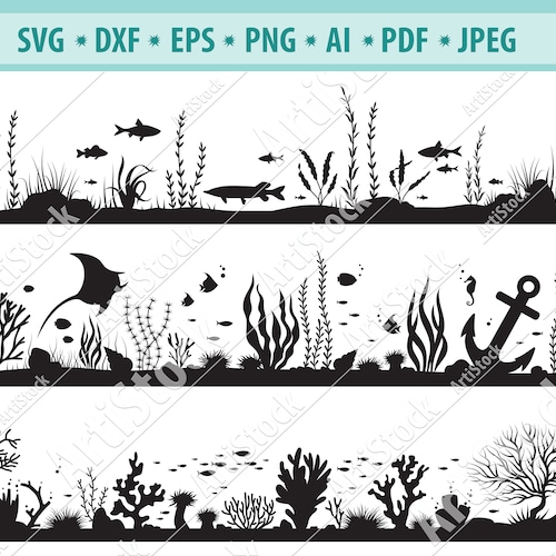 Sea Scene Svg Undersea With Fish Svg Corals Reef Svg | Etsy
