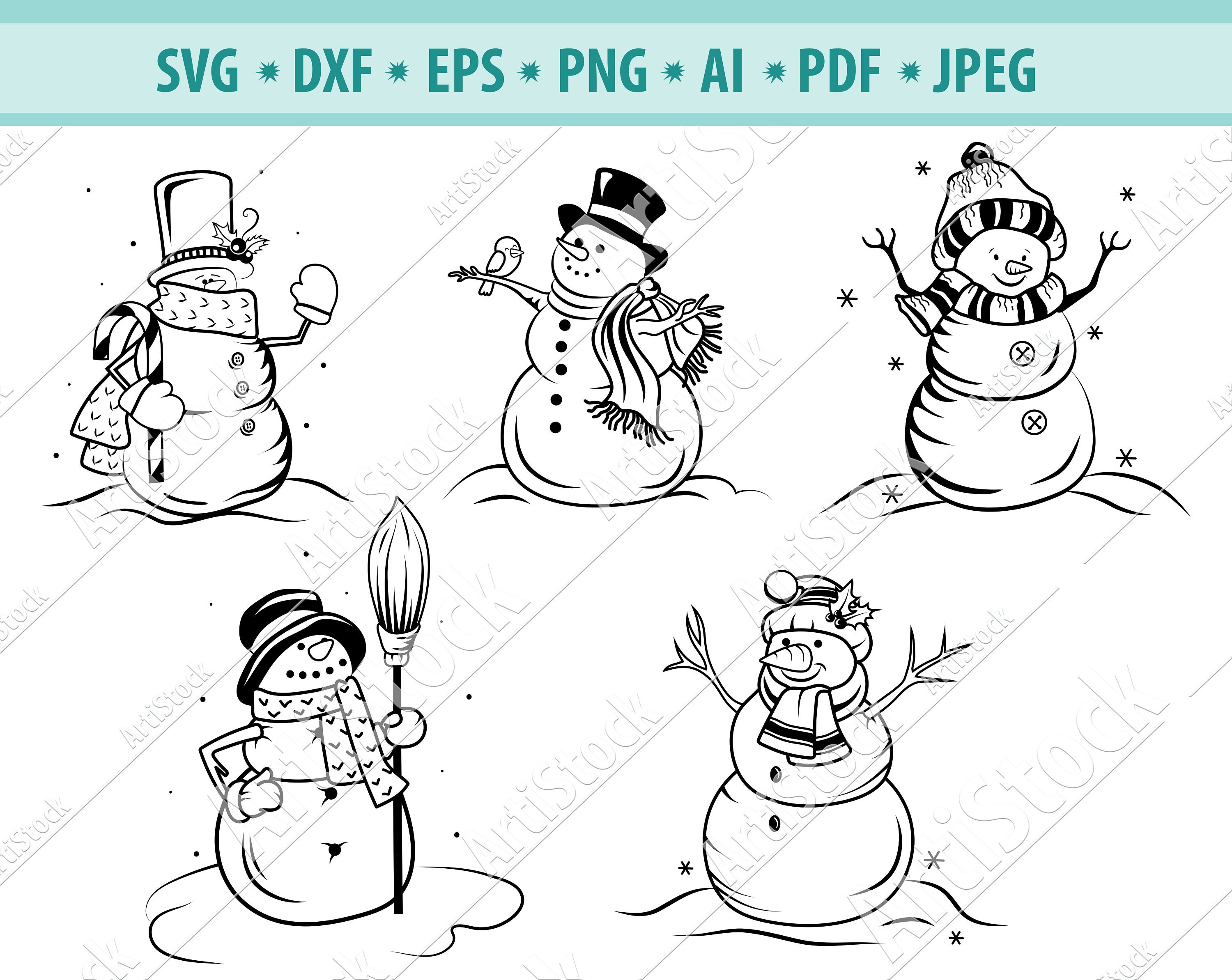 Snowman SVG, Christmas Svg, Hand Drawn Snowman Bundle, Christmas ...