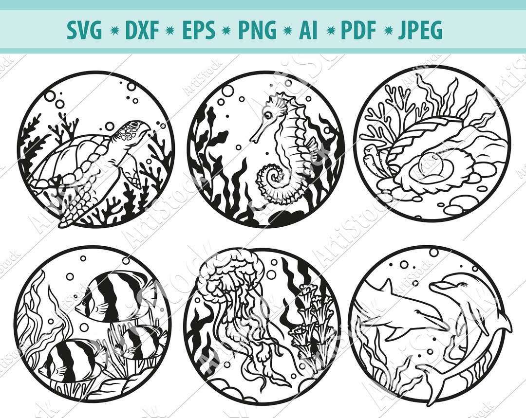 Undersea Frame Svg, Ocean Border Svg, Sea Scene Border Svg, Corals Reef ...