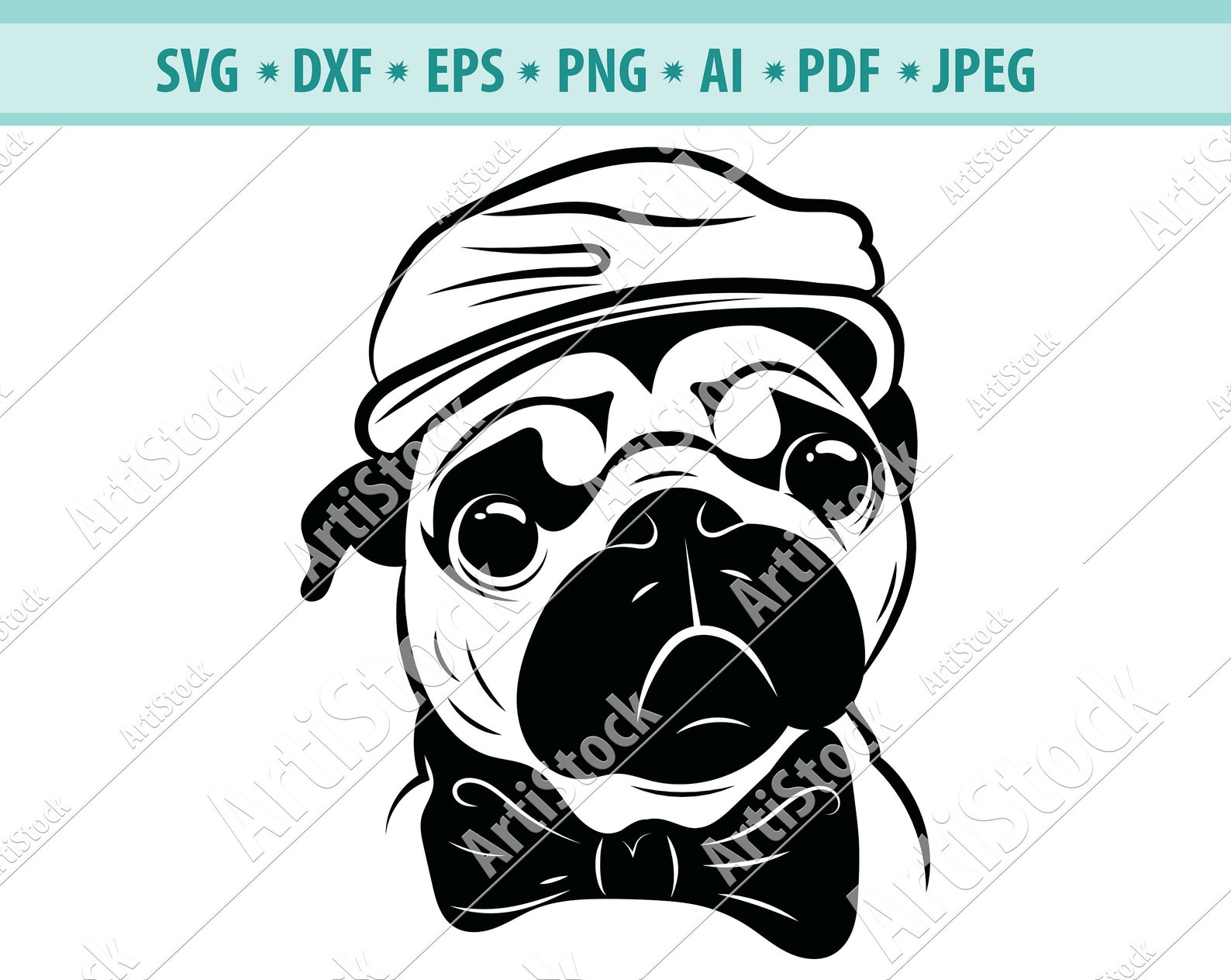 Pug Face Svg Pug Face Vector Pug Face Digital Clipart for - Etsy