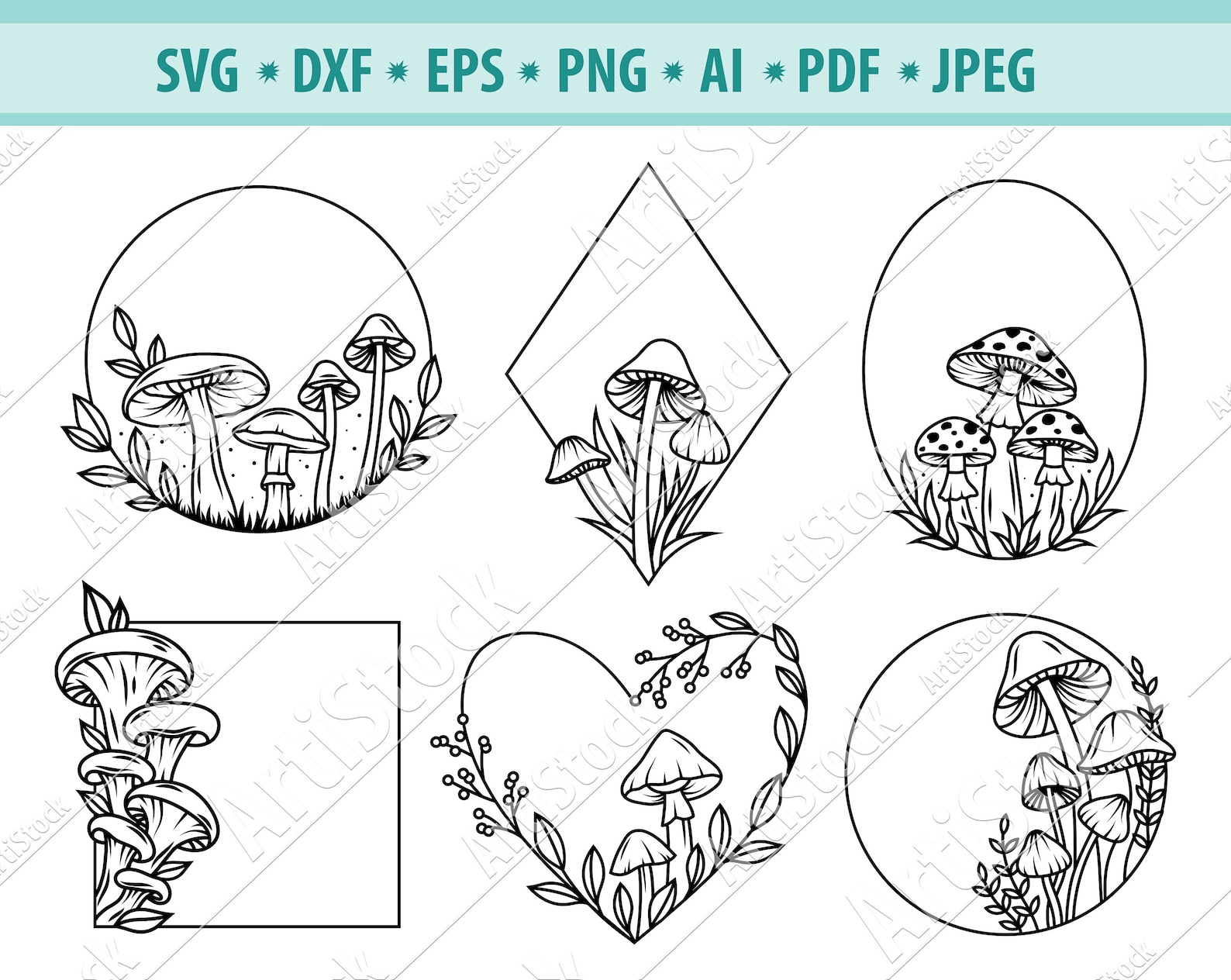 Mushroom Frame Svg Mushroom Clipart Mushroom SVG Autumn - Etsy