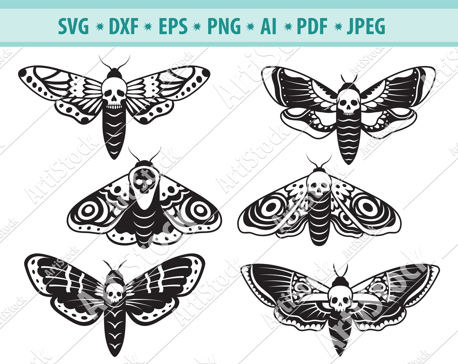 Moth Svg File, Death's Head Moth Svg, Halloween Butterfly Svg, Spooky ...