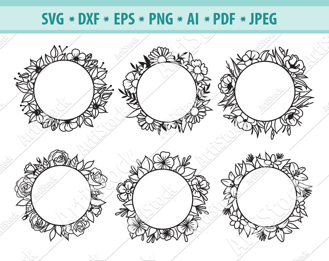Floral Frame SVG, Floral Frame Cut File, Round Flower Frame Svg, Floral ...