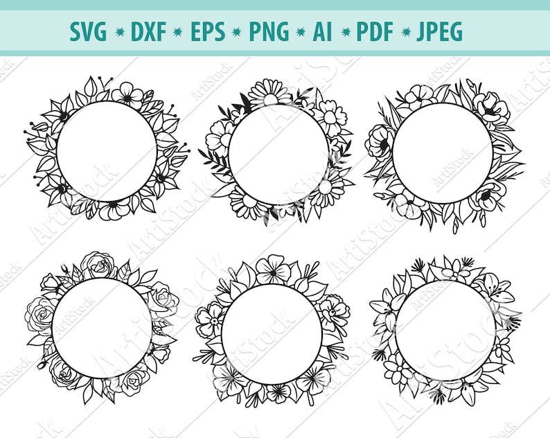 Floral Frame SVG Floral Frame Cut File Round Flower Frame - Etsy