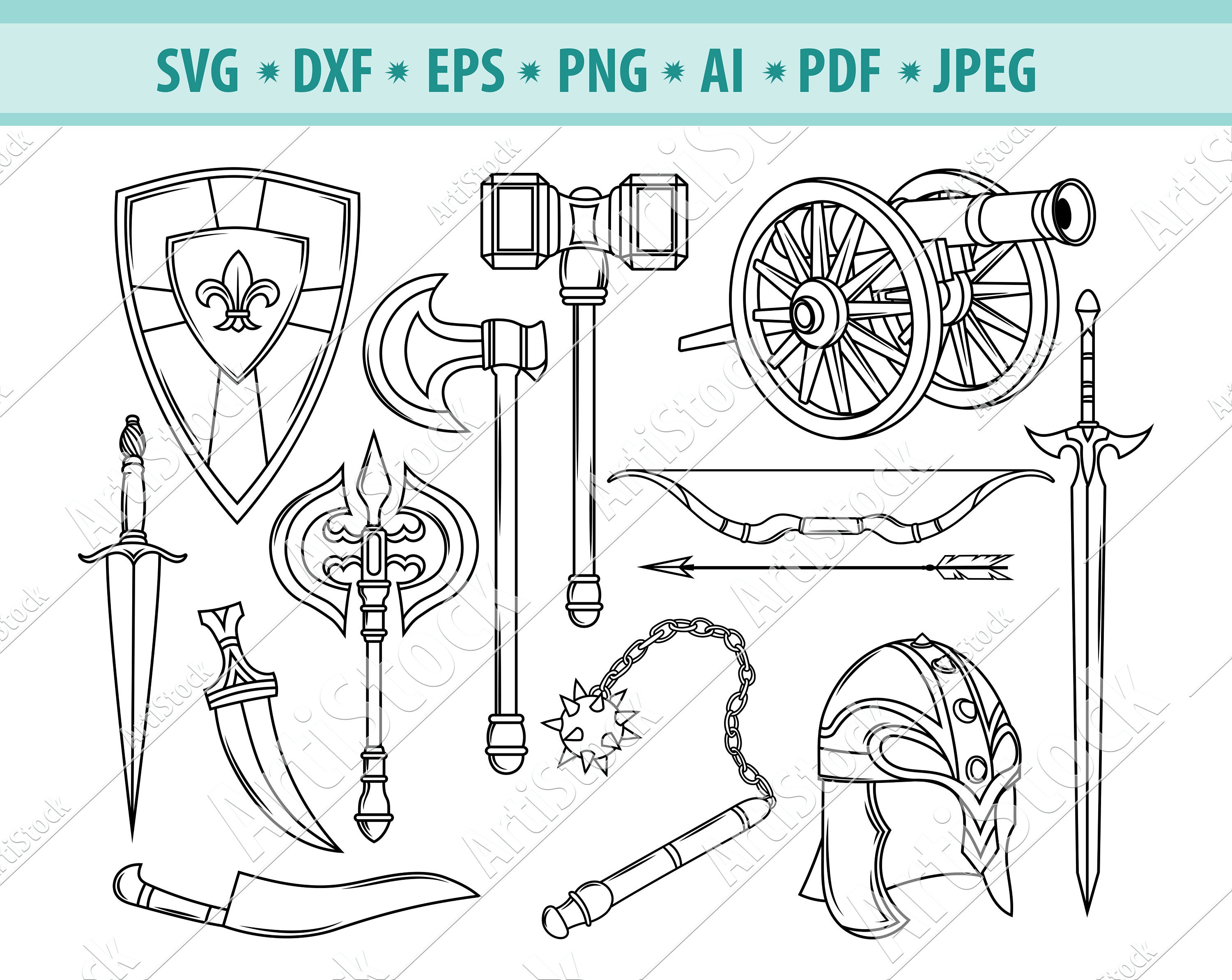 Medieval Weapon Svg Cannon SVG Knight's Swords Svg - Etsy UK
