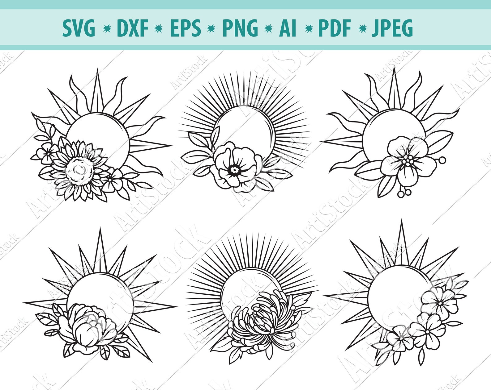 Sun SVG File Flower Sun Svg Boho Sun SVG Mystical Sun Svg - Etsy