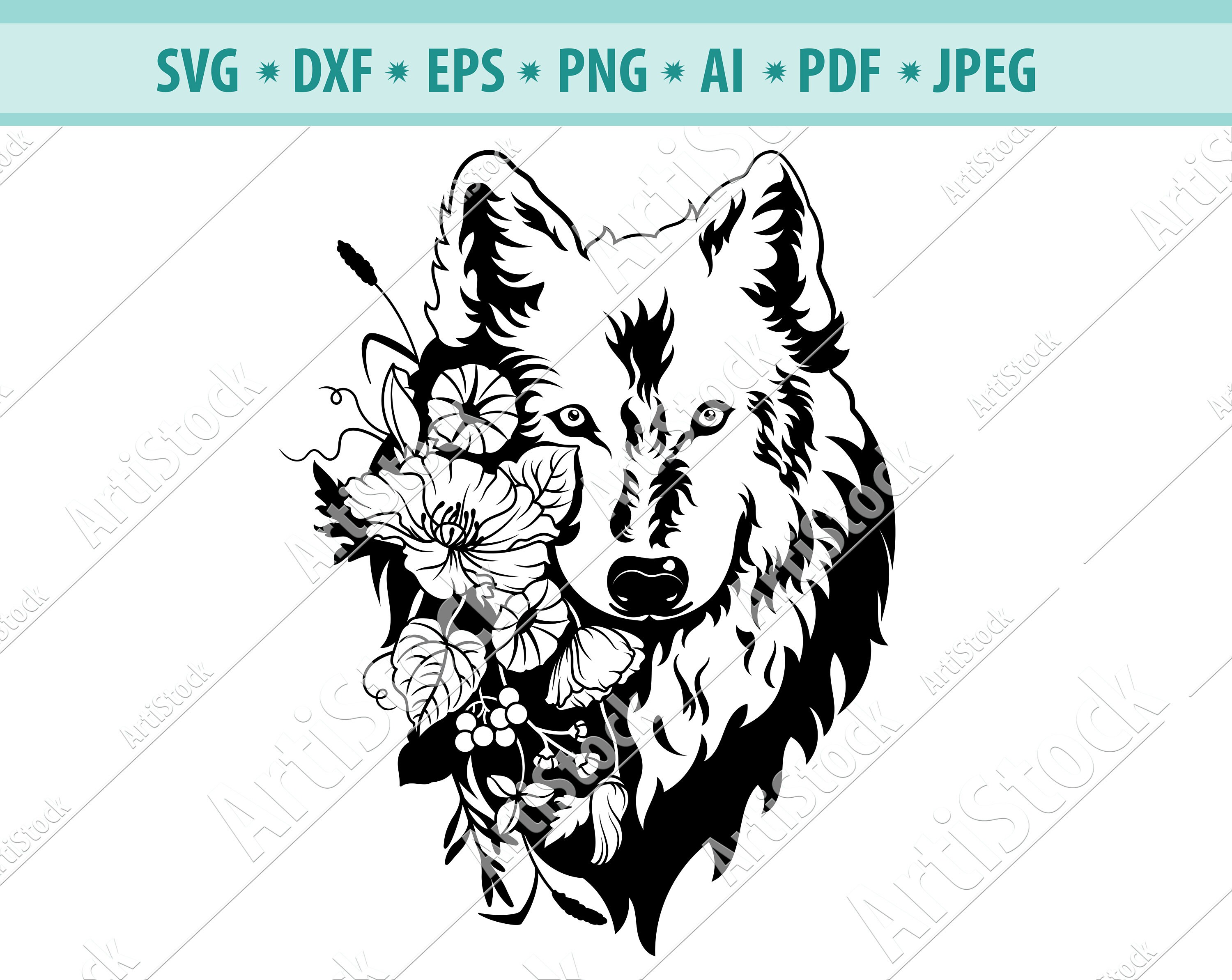 Wolf SVG file Wolf with Flower Crown SVG Wolf cut file | Etsy