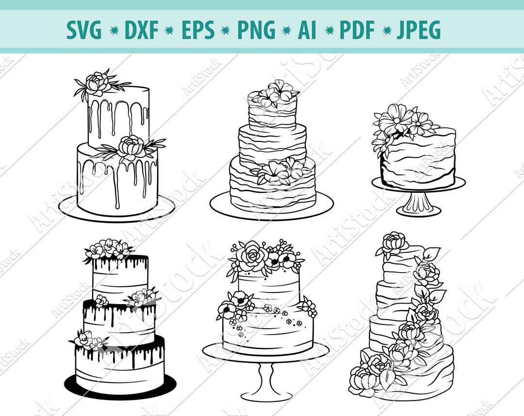 Cake Svg Bundle, Wedding Cake SVG, Tiered Cake Svg, Cream Cake Svg ...