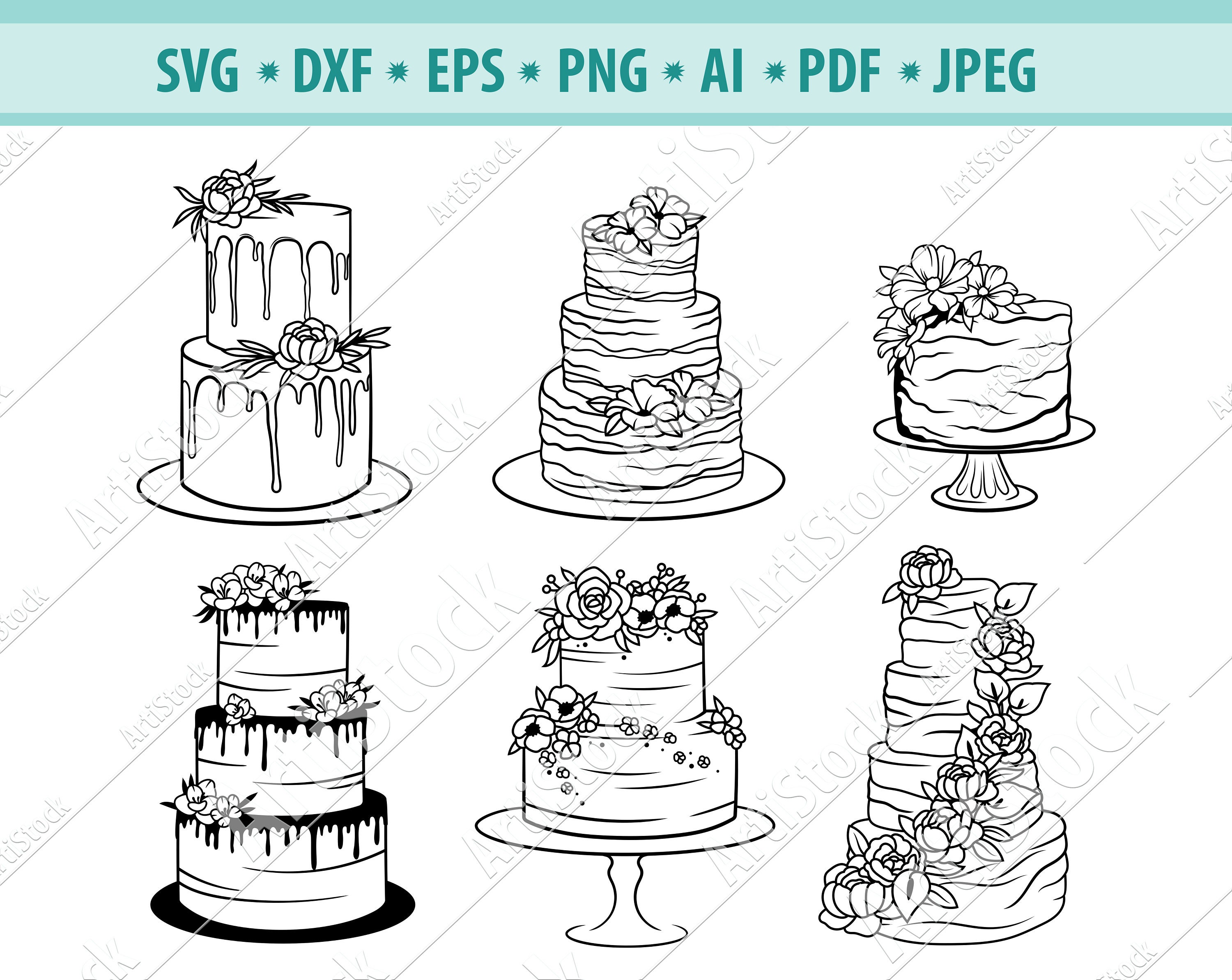 Cake Svg Bundle Wedding Cake SVG Tiered cake Svg Cream cake | Etsy