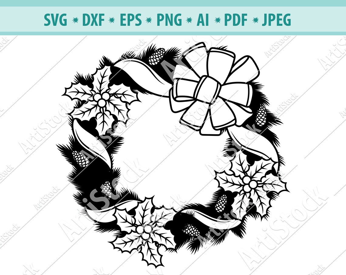 Christmas Wreath Svg, Christmas Svg, Wreath Svg, Poinsettia Wreath Svg ...