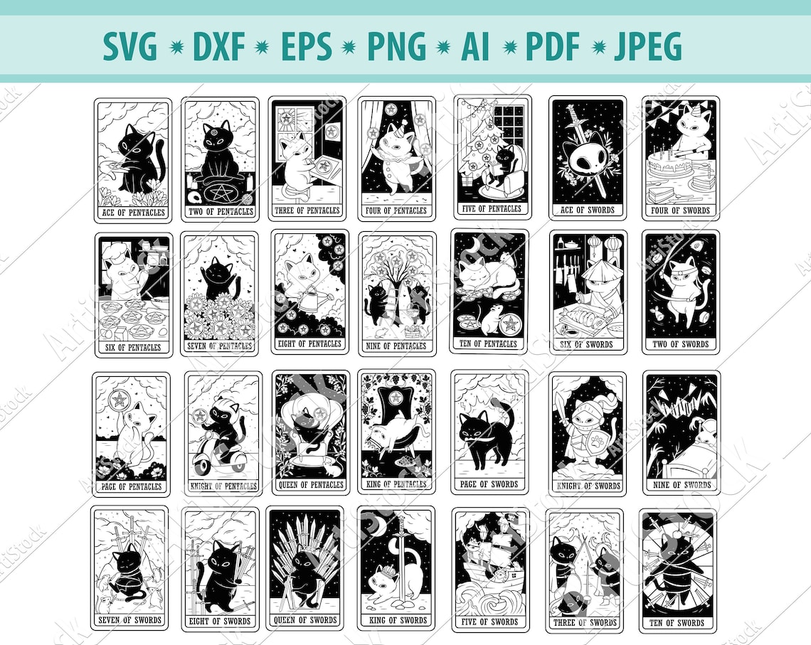 Cat Tarot Card Svg Rider Tarot Deck SVG Celestial Tarot Svg - Etsy México