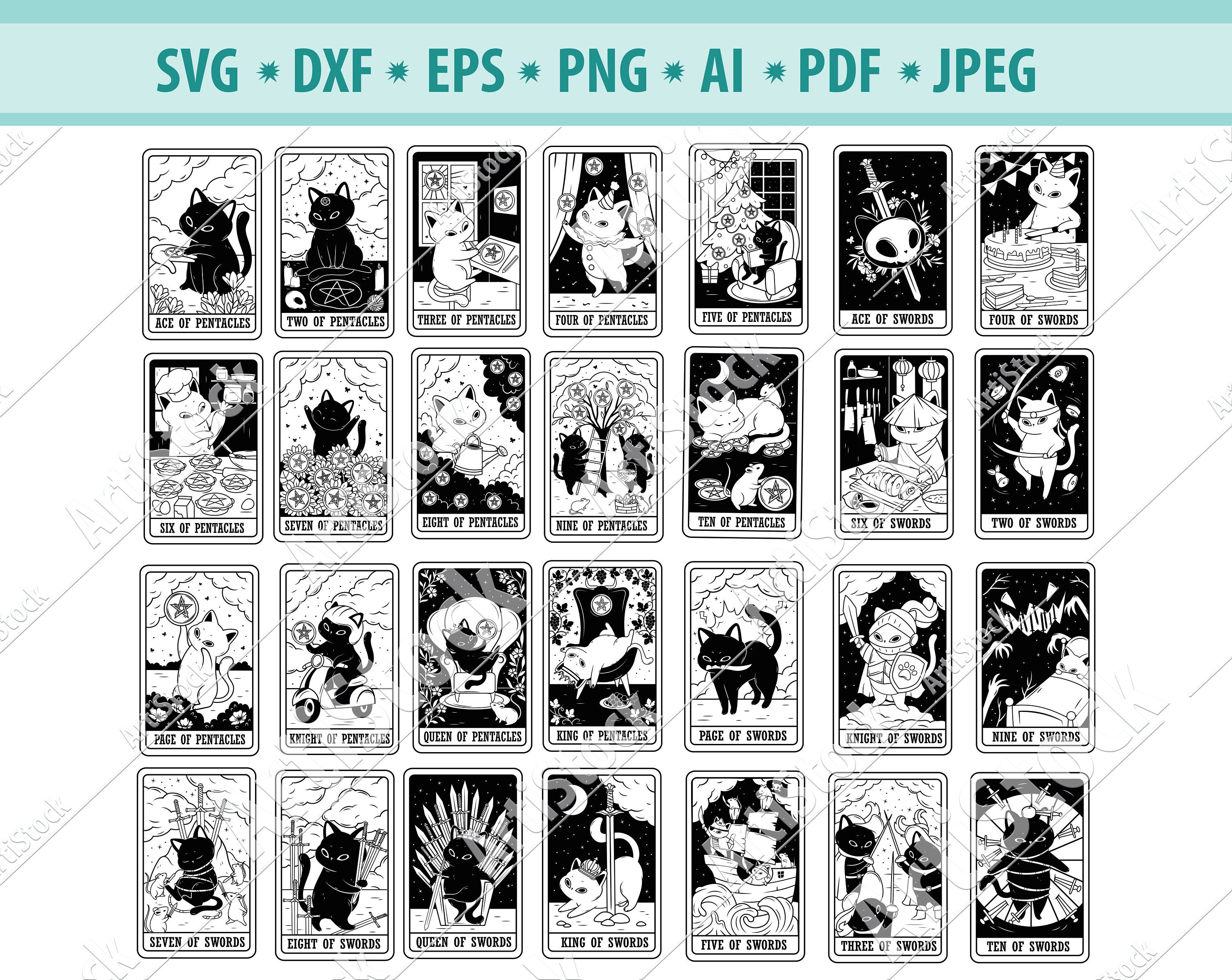 Cat Tarot Card Svg Rider Tarot Deck SVG Celestial Tarot Svg - Etsy México