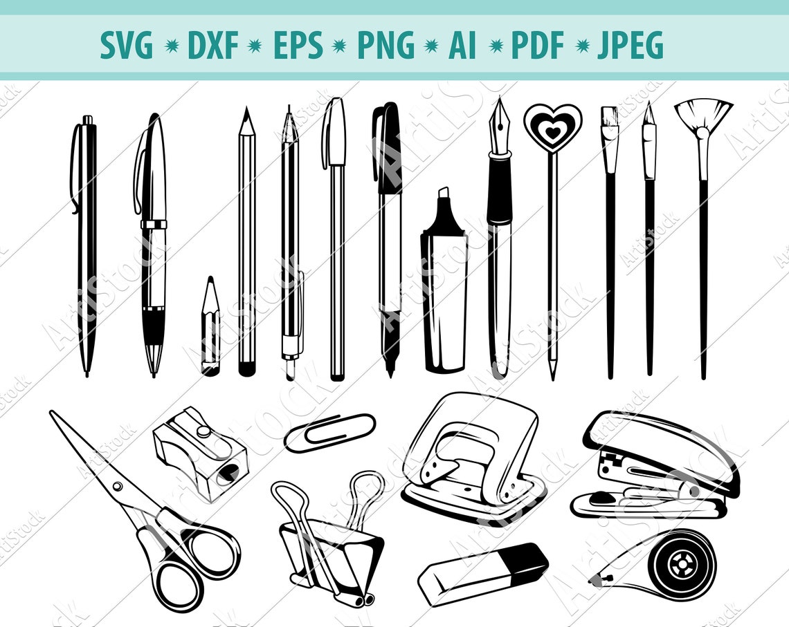 Office Supplies Svg File Stationery Svg Pen SVG School - Etsy