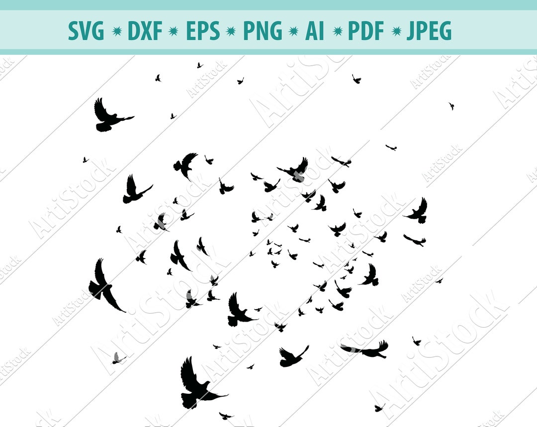 Flock of Birds SVG Vector, Silhouette of Birds SVG, Flying Birds for ...