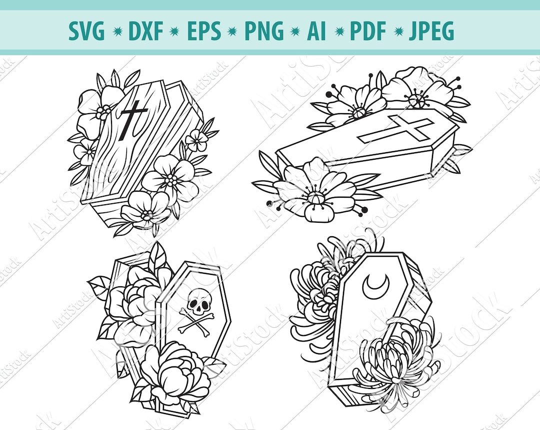 Coffin Svg, Halloween Bundle Svg, Gothic Svg, Coffin With Flowers Svg ...