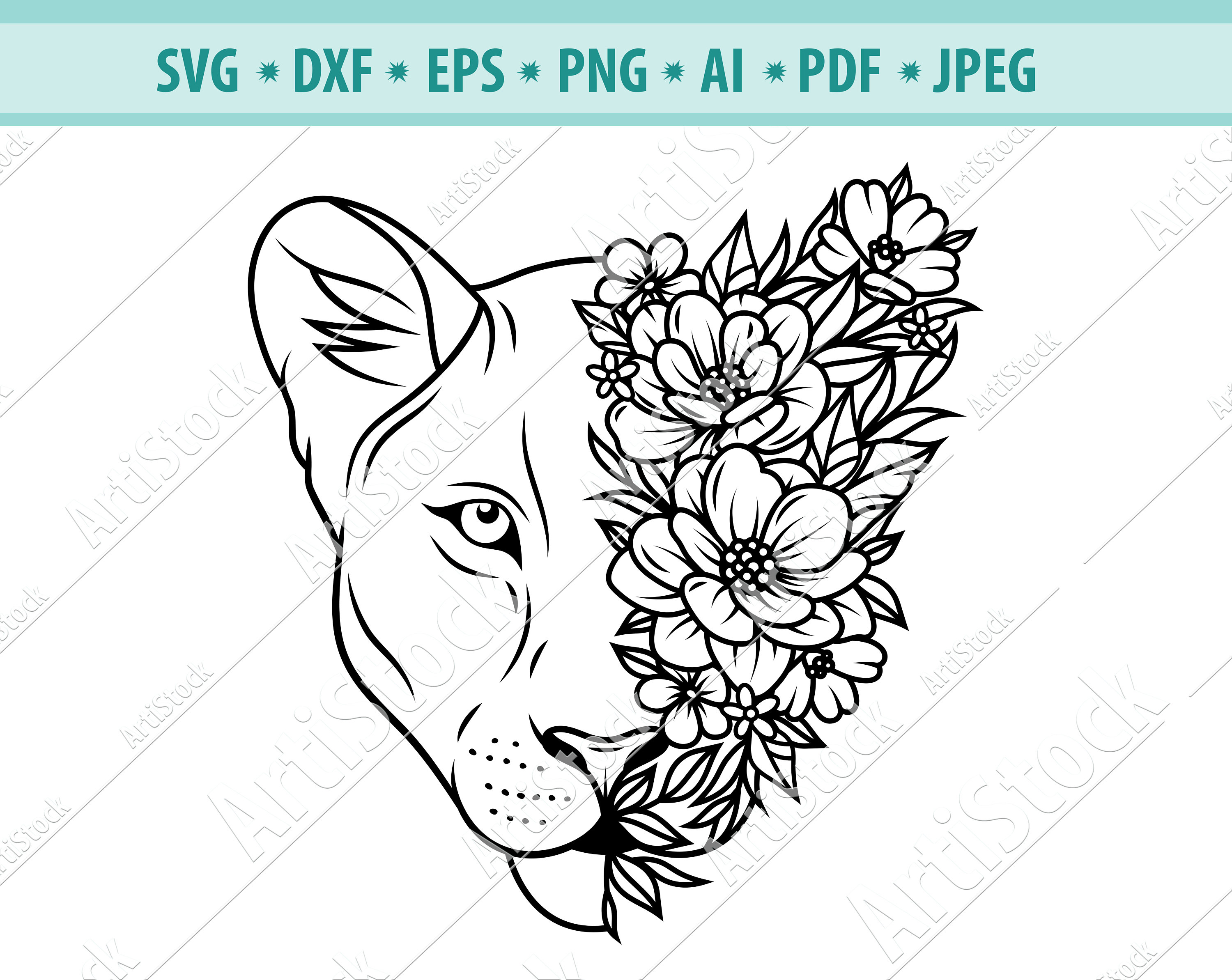 Lioness Head SVG Lion Flower Svg Wild Cat Svg Lion - Etsy Canada